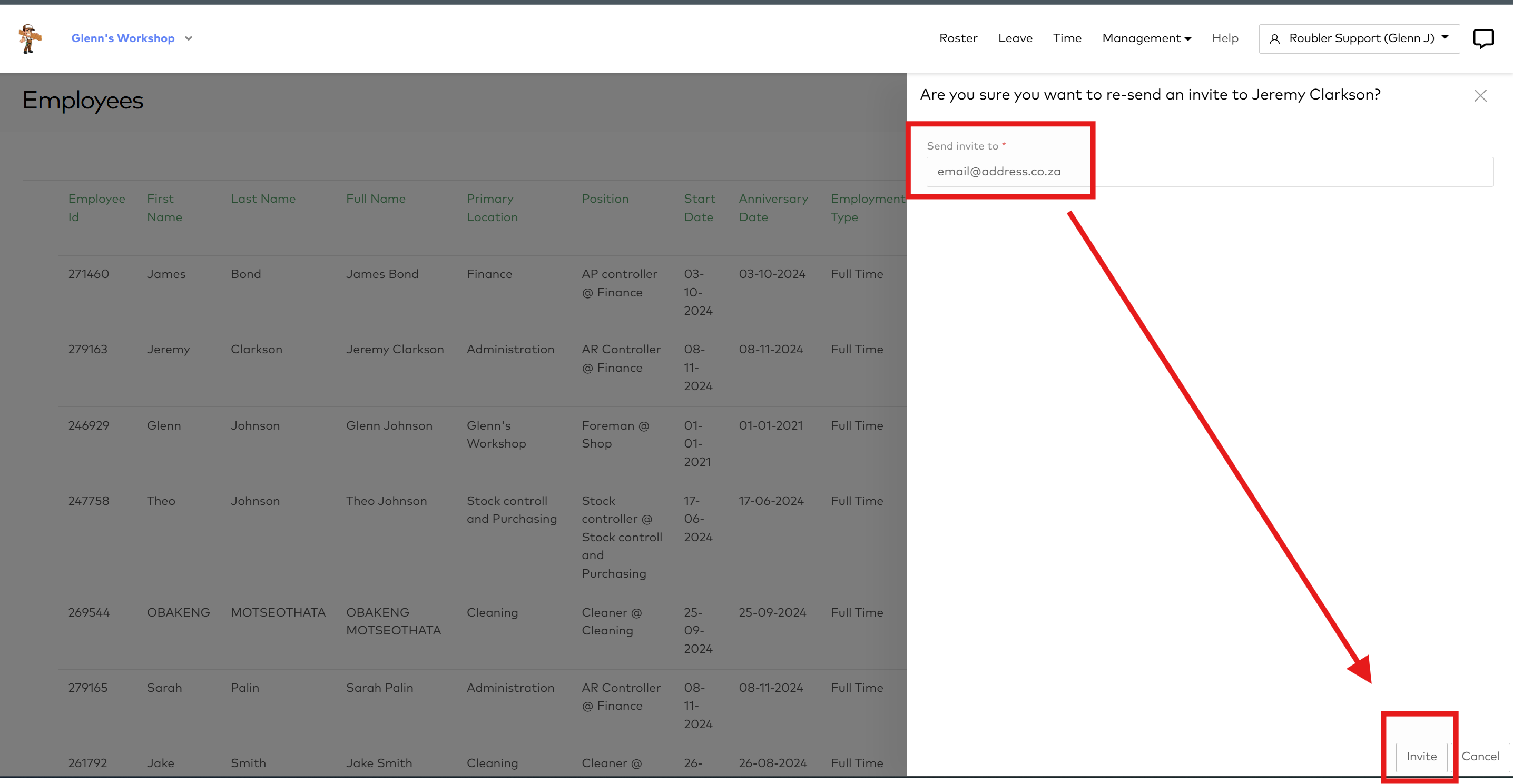 How do I re-Send the Employee's invite email – Roubler Login Assistance